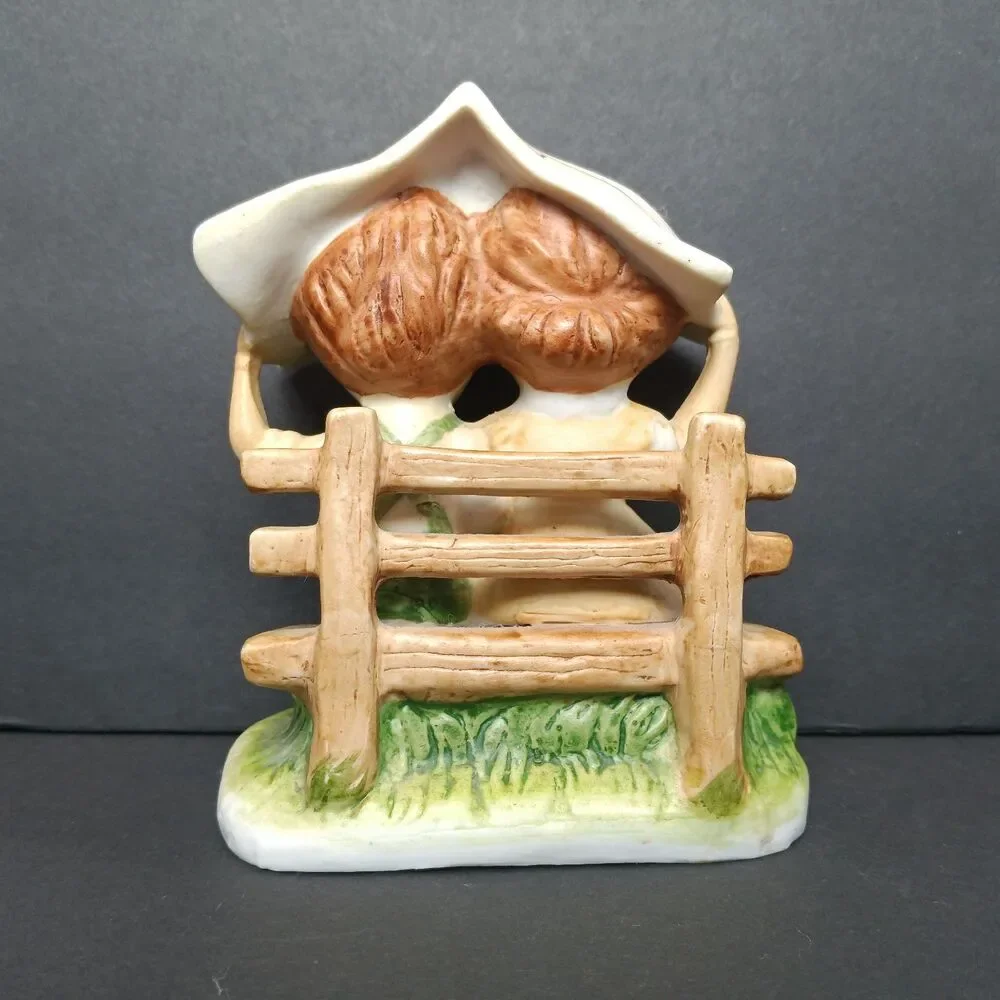Accents | Vtg Ceramic Figurine Girl Boy Yellow Green Hide From Rain ...